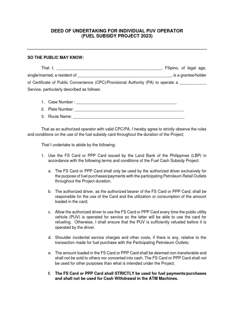 FSP Deed of Undetaking Individual | PDF