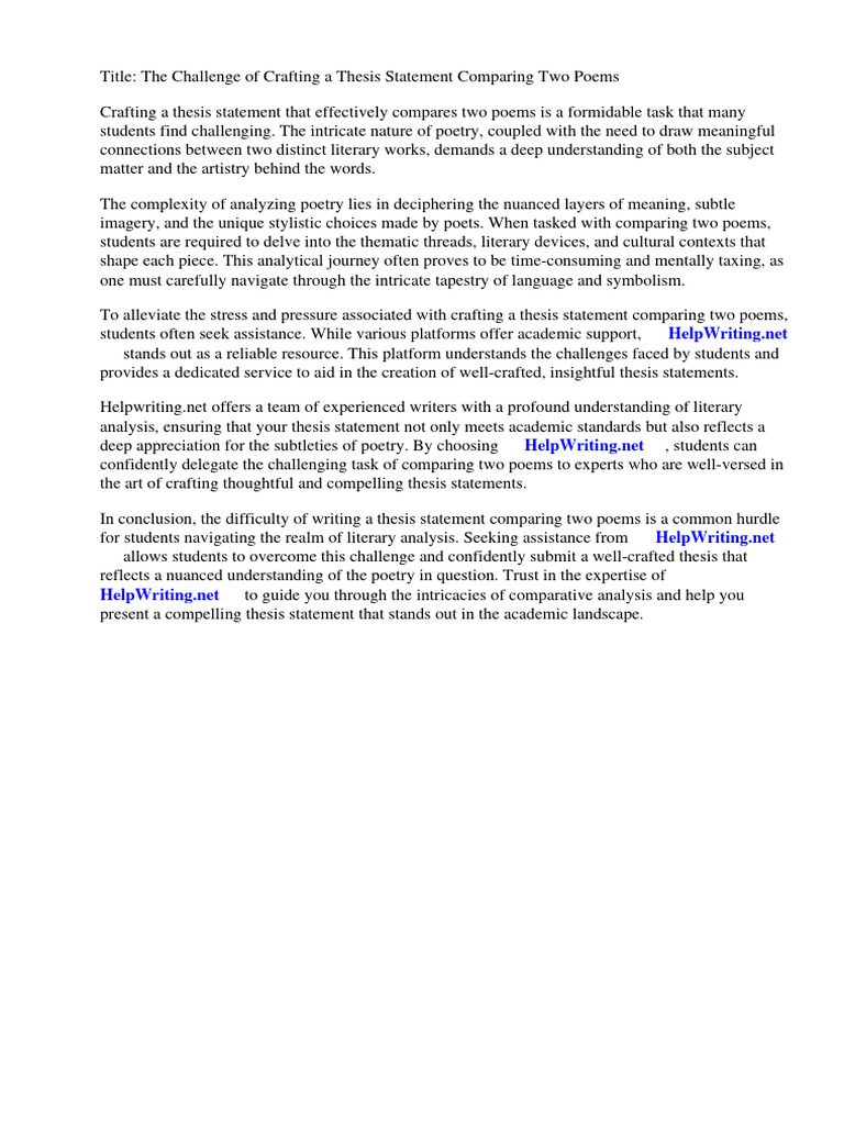 Thesis Statement Comparing Two Poems | PDF
