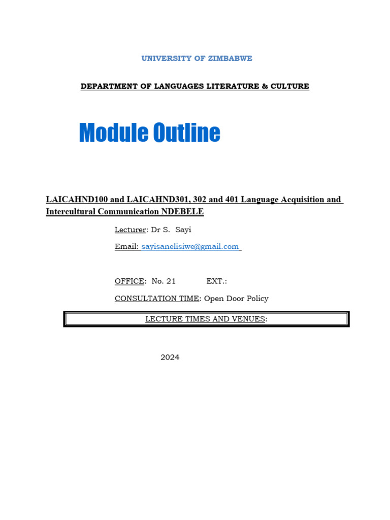 LAICND Ndebele All Module outline 2024-1 | PDF LAICND Ndebele All Module outline 2024-1 | PDF