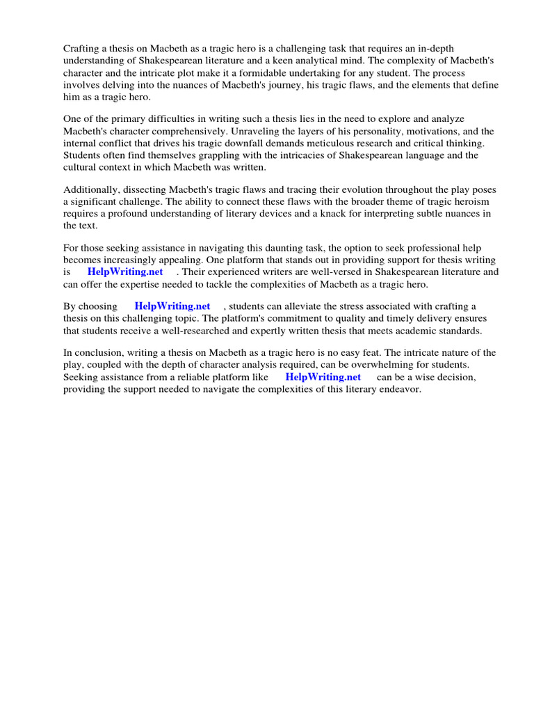 Thesis For Macbeth As A Tragic Hero | PDF | Macbeth | Tragedy