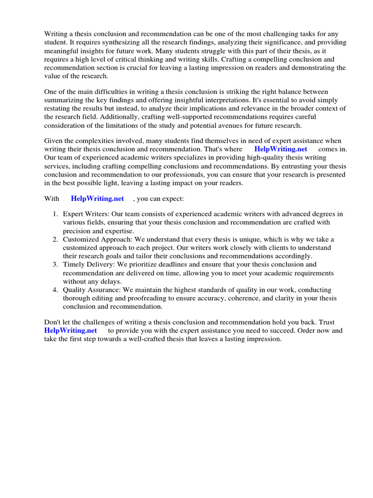 Thesis Conclusion and Recommendation | PDF | Essays | Thesis