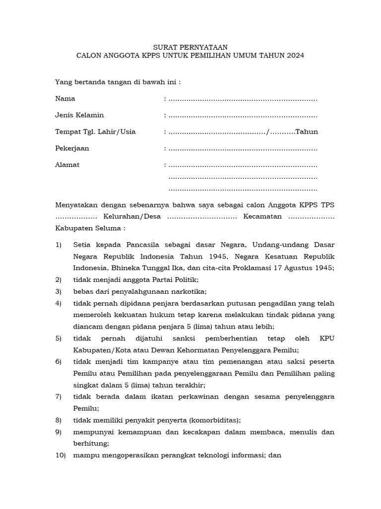 Formulir Pernyataan KPPS | PDF | Politik | Ilmu Sosial