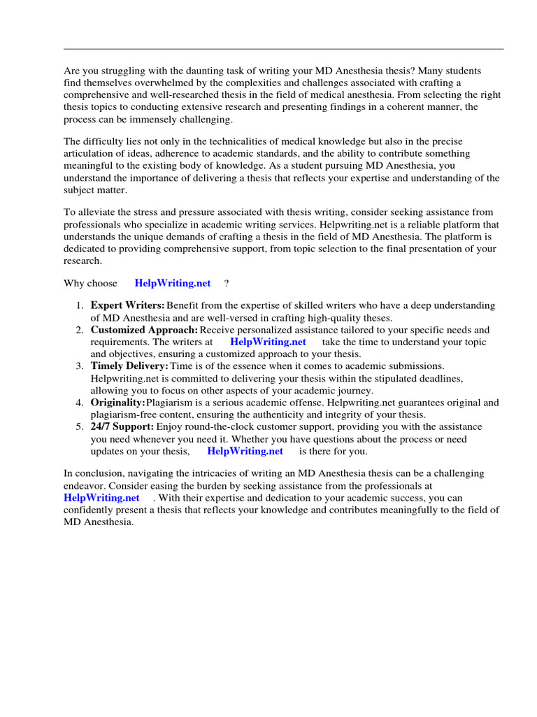 Thesis Topics MD Anesthesia | PDF | Anesthesia | Medical Specialties