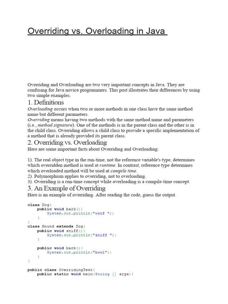 Overriding Vs Overloading | Download Free PDF | Method (Computer Programming) | Class (Computer ...