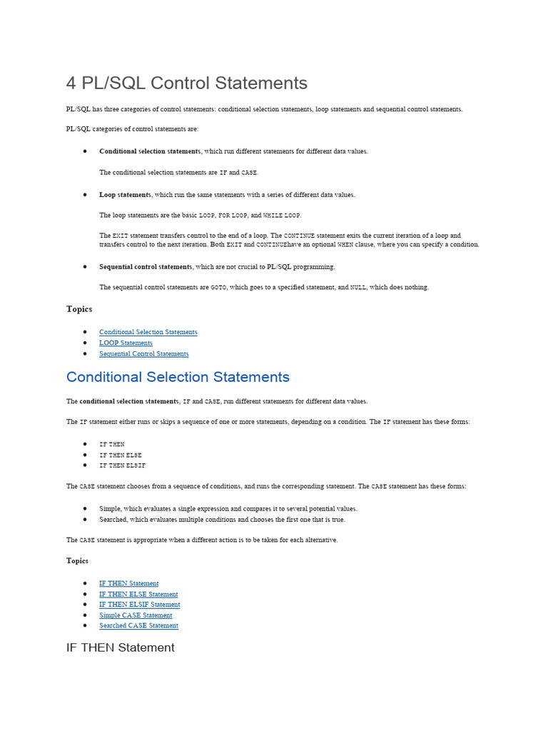 PLSQL Control Statements | PDF | Control Flow | Pl/Sql