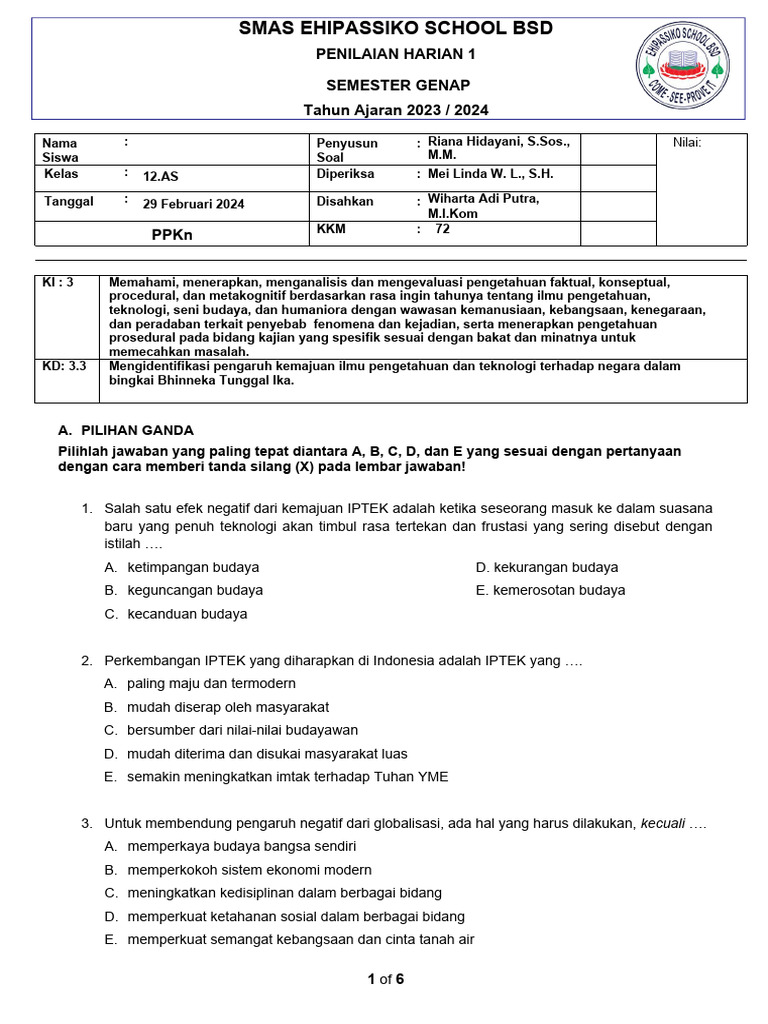 PPKN - PH.1 - 12 AS | PDF