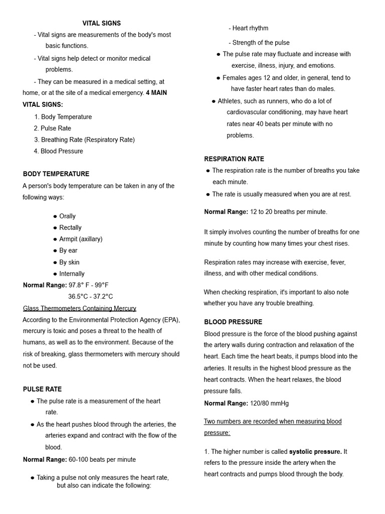 Cph Lab - Vital Signs Notes | PDF