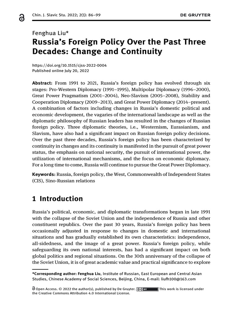 Russia's Foreign Policy Over The Past Three Decades Change and ...