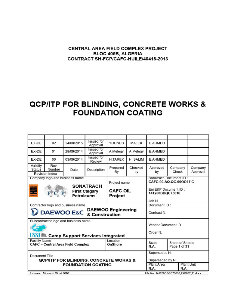 QCP - ITP For Blinding, Concrete Works & Foundation Coating | PDF