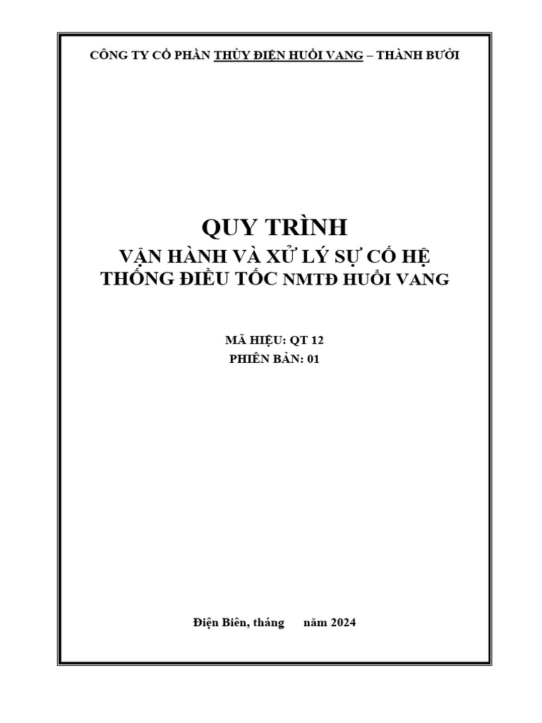 12. QT VH&XLSC hệ thống Điều Tốc nhà máy thủy điện Huổi Vang (lần1) | PDF