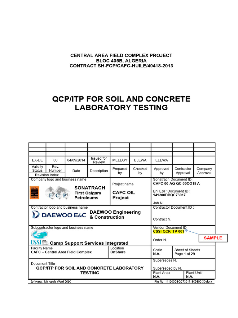 Soil & Concrete Testing QCP/ITP | PDF | Concrete | Materials