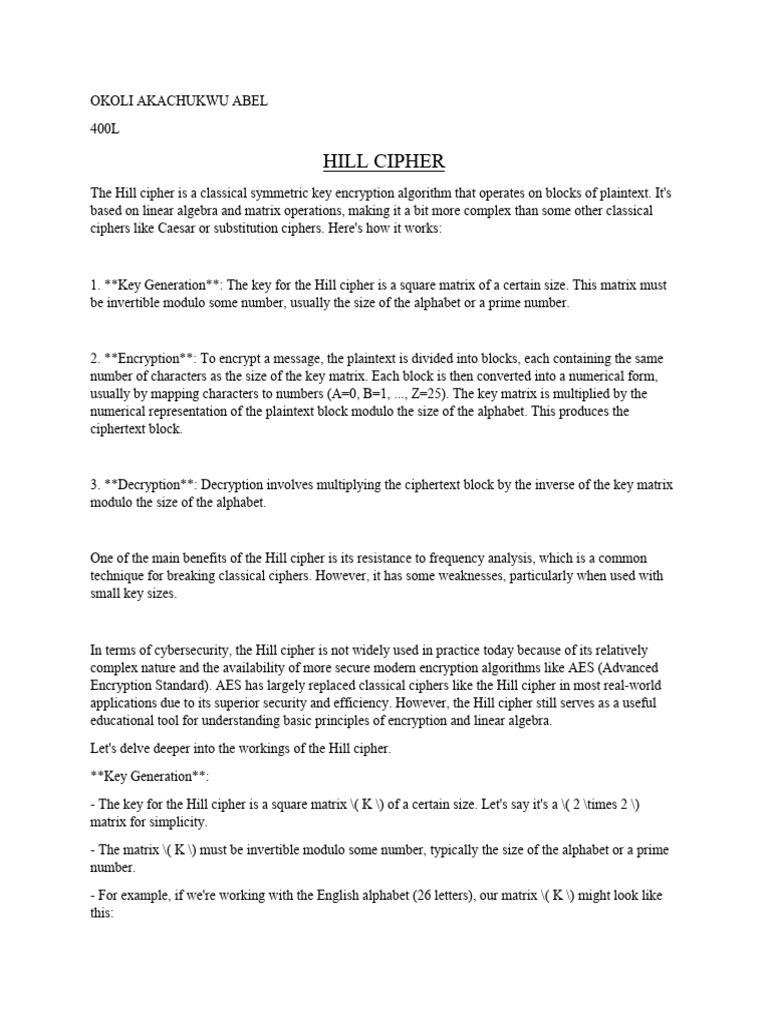 Hill Cipher | PDF