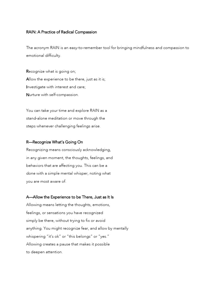 RAIN Handout | Download Free PDF | Feeling | Experience