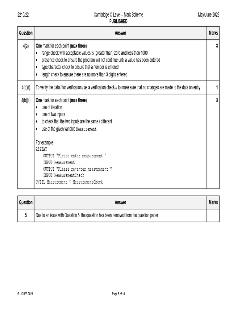 Cambridge O Level Mark Scheme 2023 | PDF