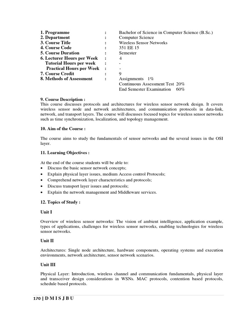 Wireless Sensor Networks Course Overview | PDF | Computer Network ...