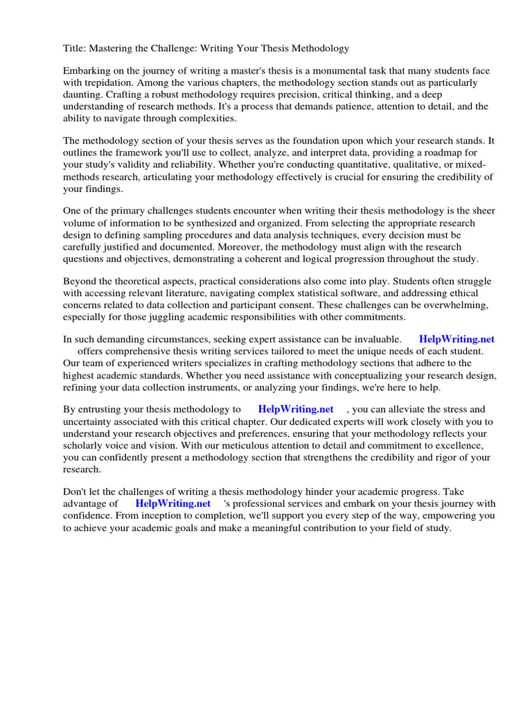 Writing Master Thesis Methodology | PDF | Methodology | Thesis