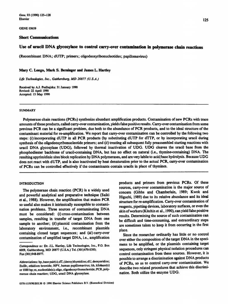 Use UDG to Control Carry-over Contamination in PCR | PDF | Polymerase ...