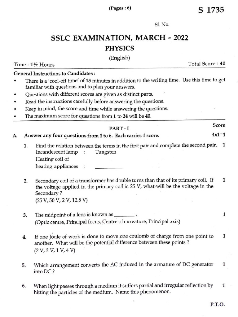 SSLC Physics Exam Guide | PDF | Transformer | Inductor