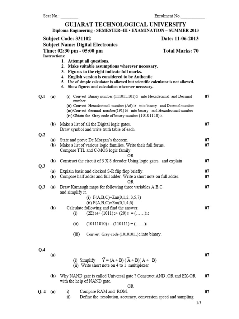 Gtu Diploma in Aeronautical 331102 Summer 2013 | PDF