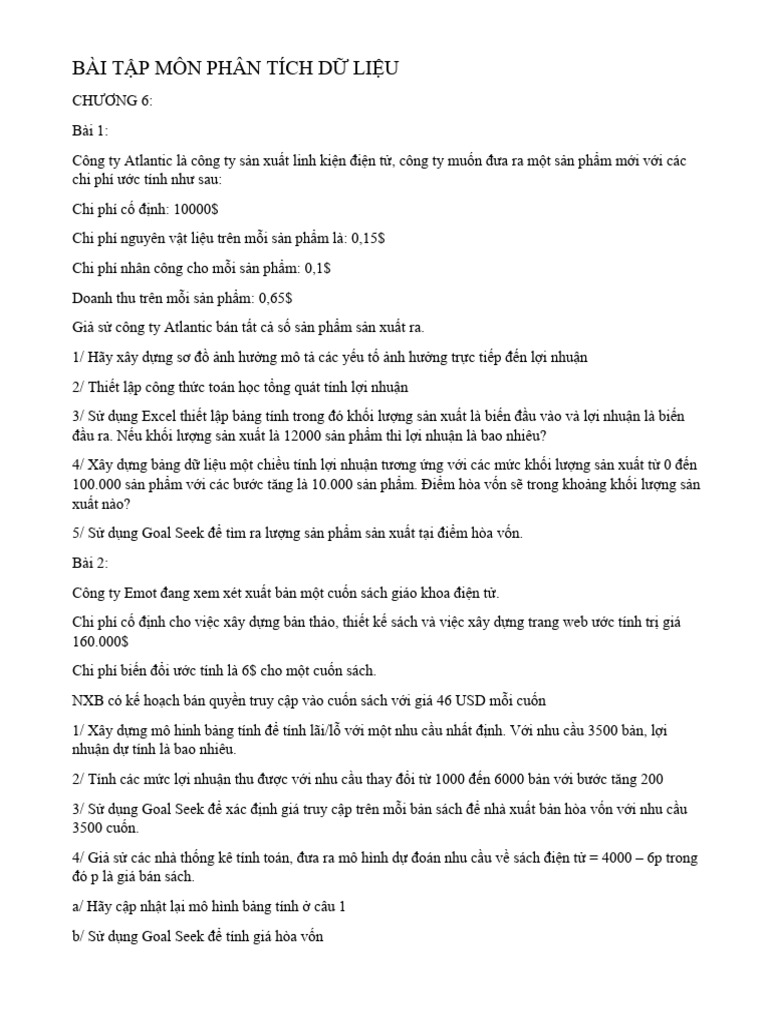 Bài Tập Chương 6 - Môn Ptdl - Sv | PDF