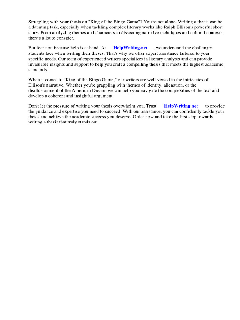 King of The Bingo Game Thesis | PDF | General Fiction