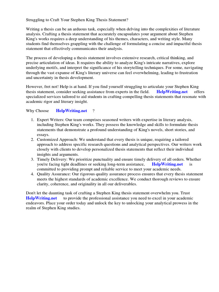 Stephen King Thesis Help for Students | PDF | Thesis | Essays