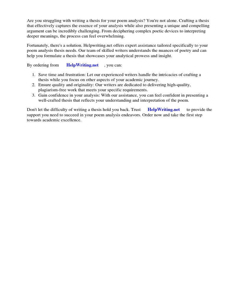 Poem Analysis Thesis Examples | PDF