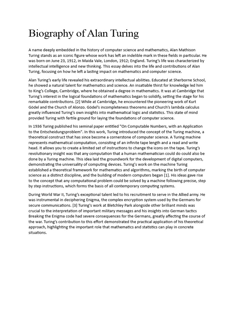 Biography of Alan Turing | Download Free PDF | Alan Turing | Mathematics