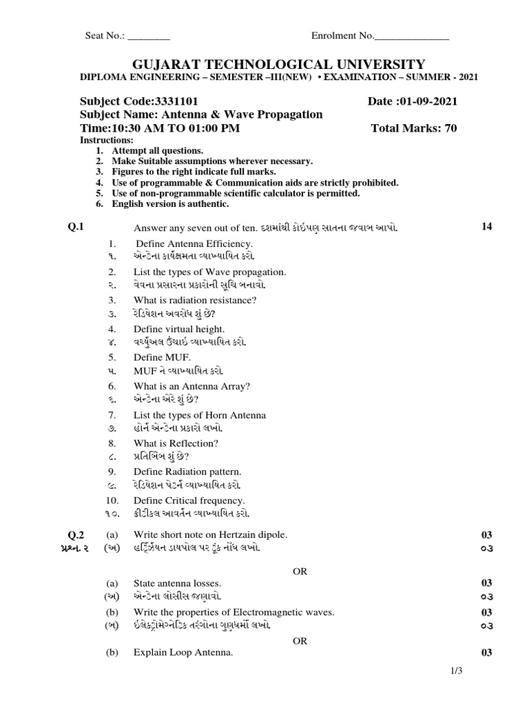 Gtu Diploma in Aeronautical 3331101 Summer 2021 | PDF