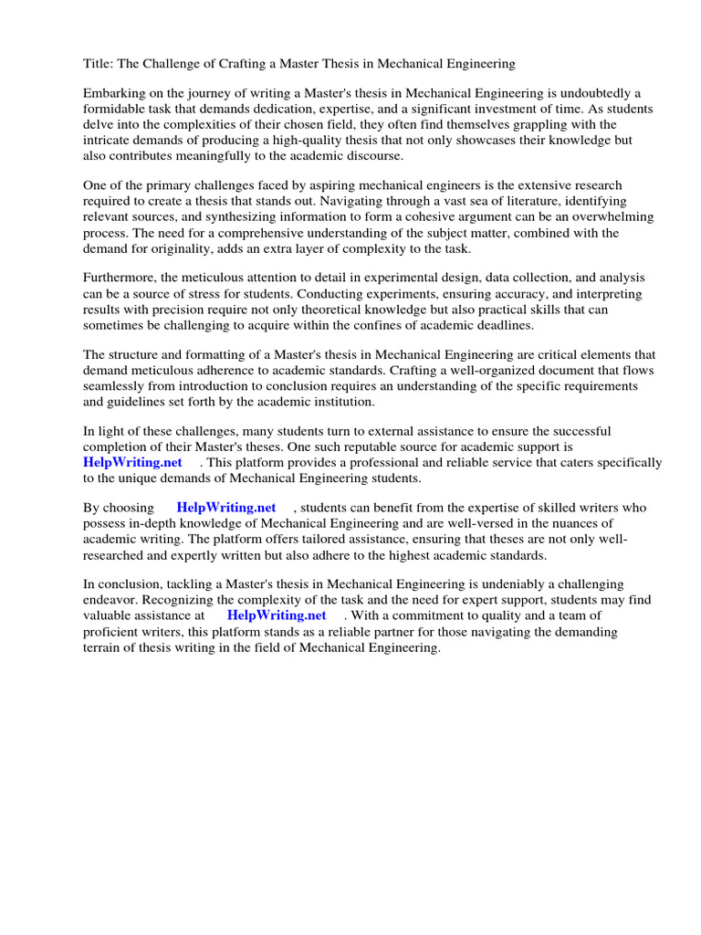 Master Thesis in Mechanical Engineering | PDF | Thesis | Engineering