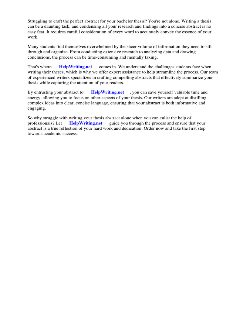 Bachelor Thesis Abstract Examples | PDF