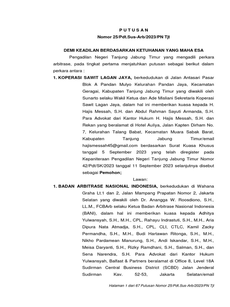 Salinan Putusan 25 PDT Sus-Arb 2023 PN TJT | PDF