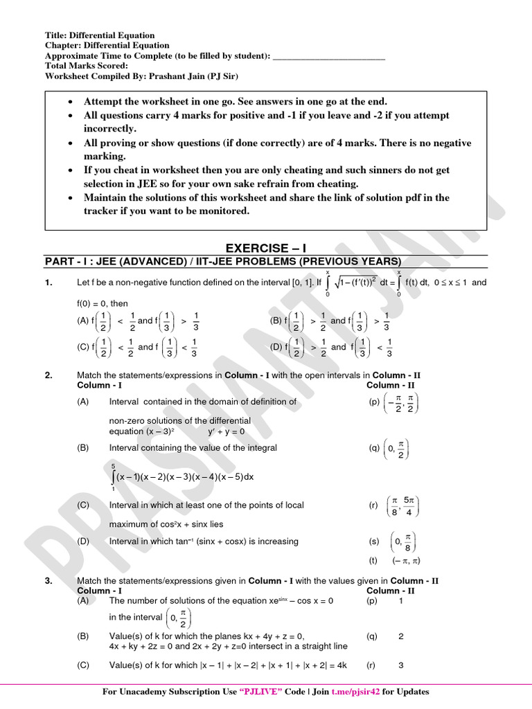 Worksheet-82 Differential Equation VI 1673292977140 | PDF