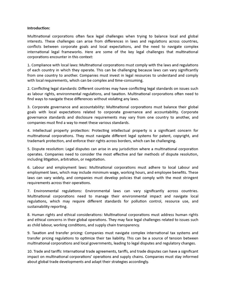 Legal Challeneges Multinational Corporations Balancing Local and Global ...