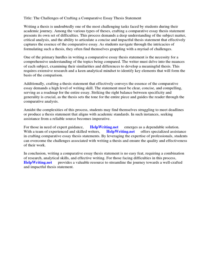 How To Write Comparative Essay Thesis Statement | PDF | Essays | Thesis