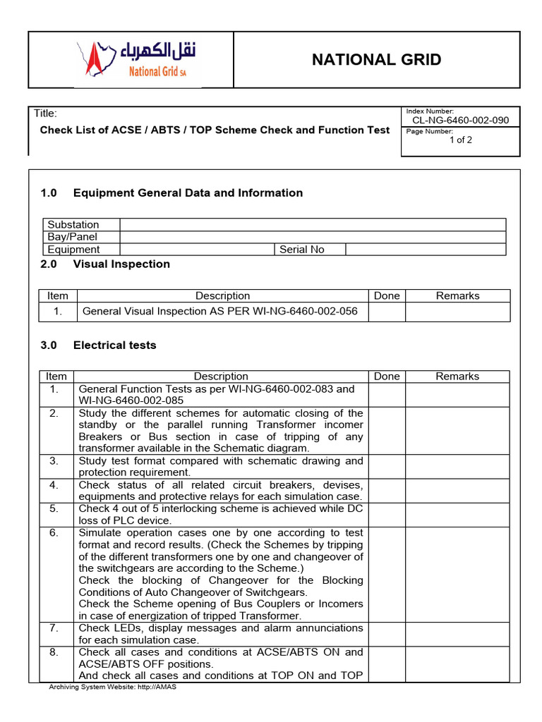 CL-NG-6460-002-090 Checklist For ACSE - ABTS - TOP Scheme Check & FT ...