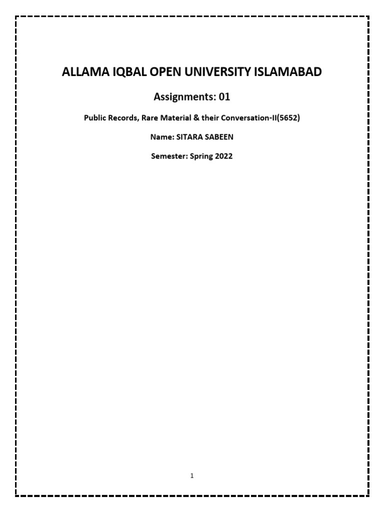Allama Iqbal Open University Islamabad: Assignments: 01 | PDF | Libraries | Human Resource ...