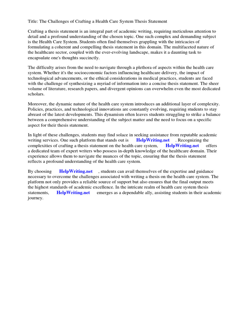 Health Care System Thesis Statement | PDF | Health Care | Public Health