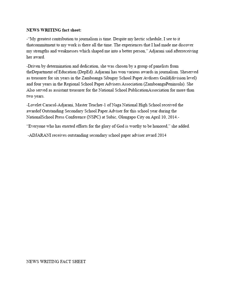 NEWS WRITING Fact Sheet | PDF