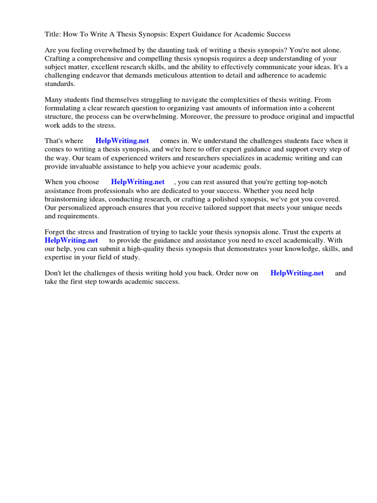 How To Write A Thesis Synopsis | PDF | Thesis | Expert
