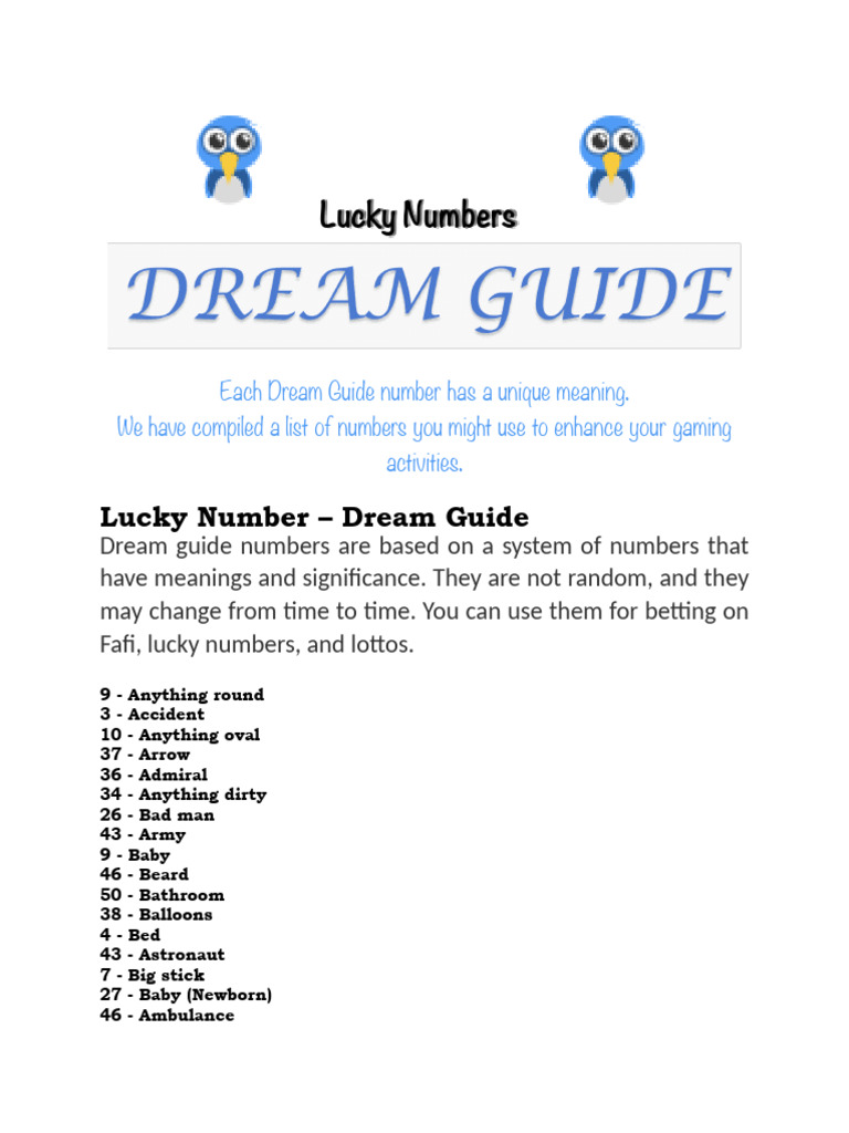 Lucky Numbers Dream Guide | PDF