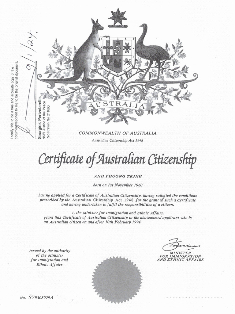 Certificate of Australian Citizenship | PDF