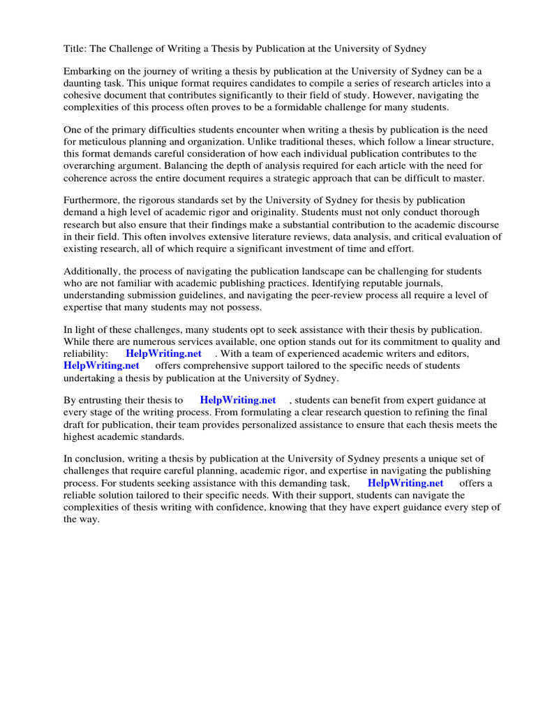 Thesis by Publication University of Sydney | PDF | Thesis | Doctor Of Philosophy