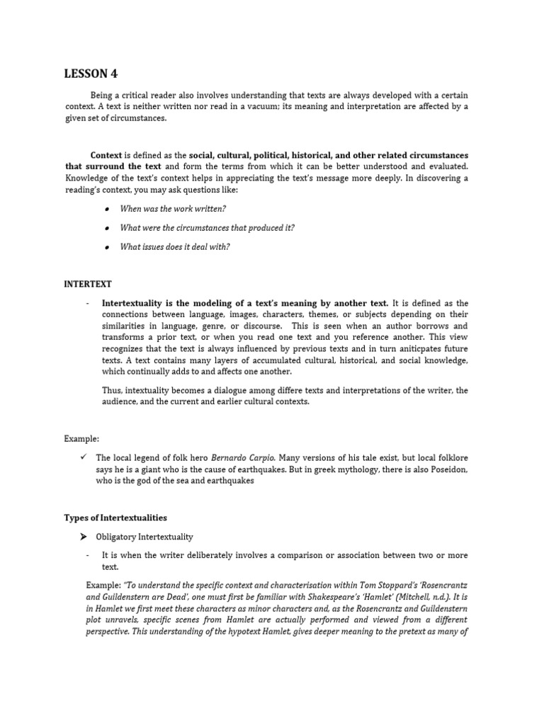 Lesson 4 | PDF | Intertextuality