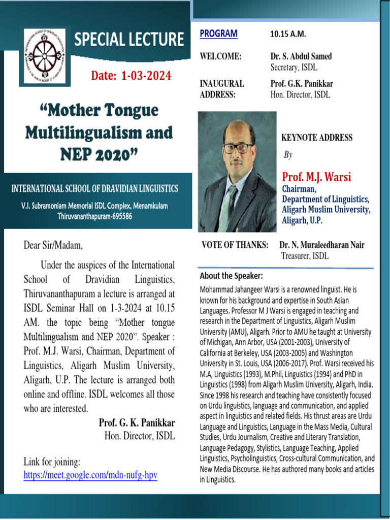 Announcement - Prof MJ Warsi (1st March 2024) | PDF | Linguistics ...