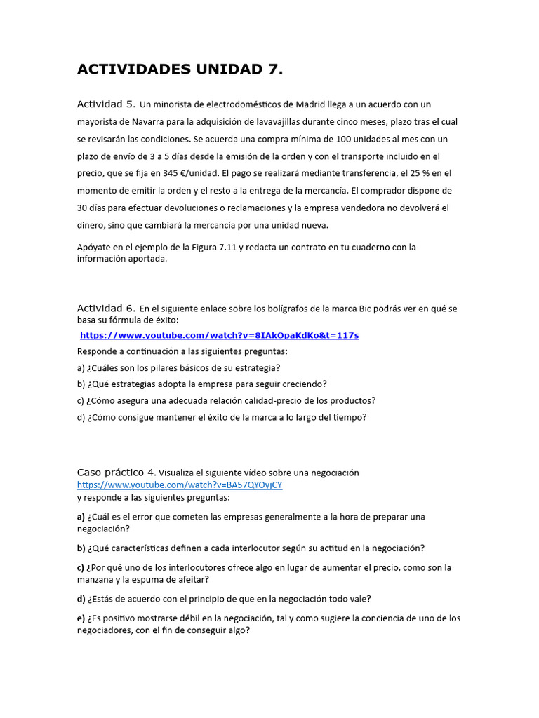 Actividades Unidad 7 | PDF