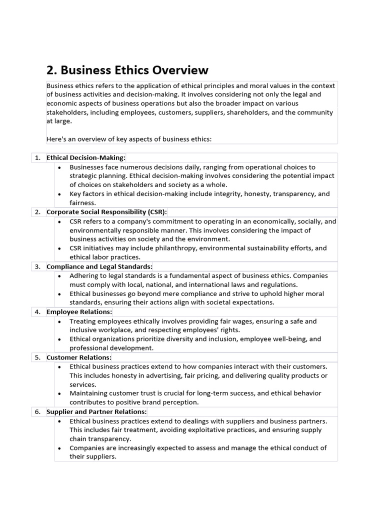 Business Ethics Overview | PDF Business Ethics Overview | PDF