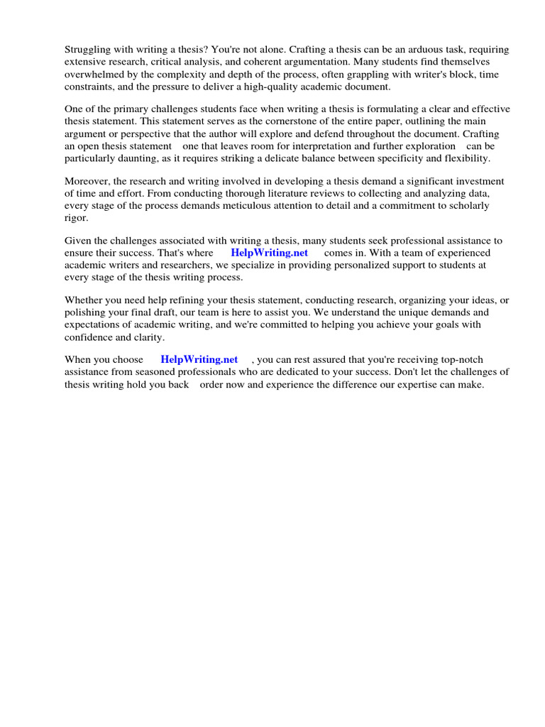 Example of An Open Thesis Statement | PDF