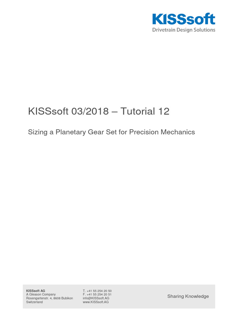 Kisssoft Tut 012 E Sizing of Planetary Gear Set | PDF | Gear | Engineering Tolerance