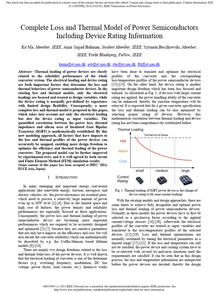 Ma 等。 - 2015 - Complete Loss and Thermal Model of Power Semicondu | PDF